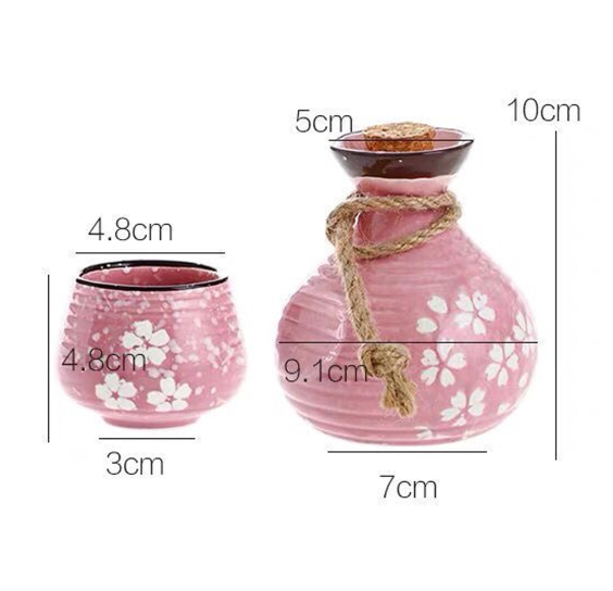Japanese Sake Set (Sakura Pink): 1 Sake Bottle + 2 Sake Cups ...