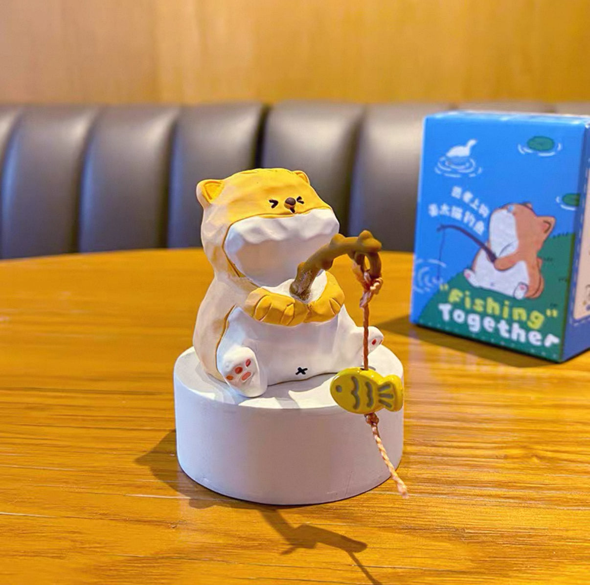 Woodcarving Jiang Taigong Fishing Series Figurine - Orange Tabby Cat ...
